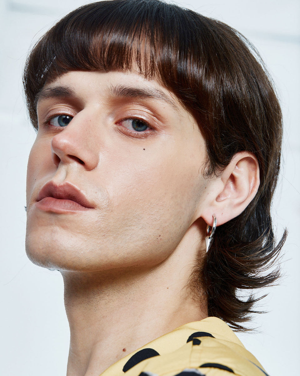 Sterling Silver Single Spike Stud Earring with White Gold Plating Ear ...